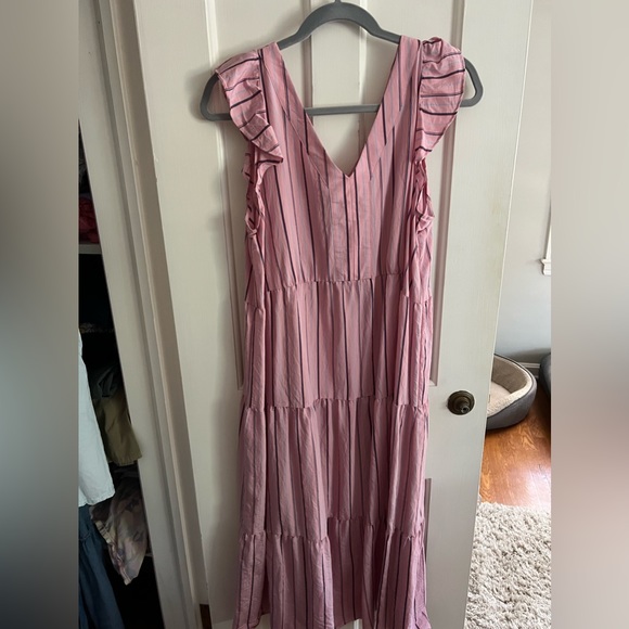 LOFT | Dresses | Loft Pink Striped Tiered Dress | Poshmark